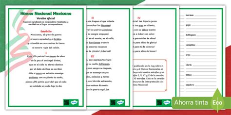 Hoja De Actividad Búsqueda De Palabras Del Himno Nacional