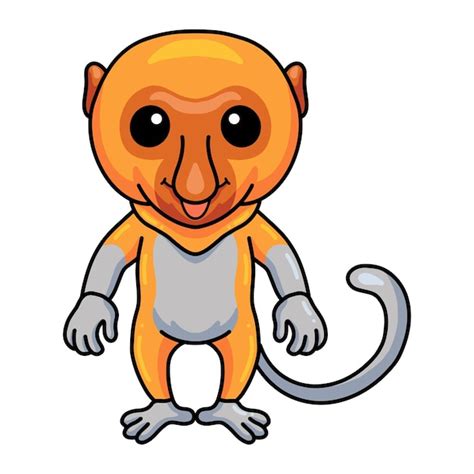 귀여운 작은 코 원숭이 만화 서 프리미엄 벡터