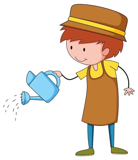 Pequeño Personaje De Dibujos Animados De Doodle Jardinero Vector Gratis