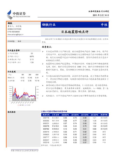 钢铁行业：地震影响点评