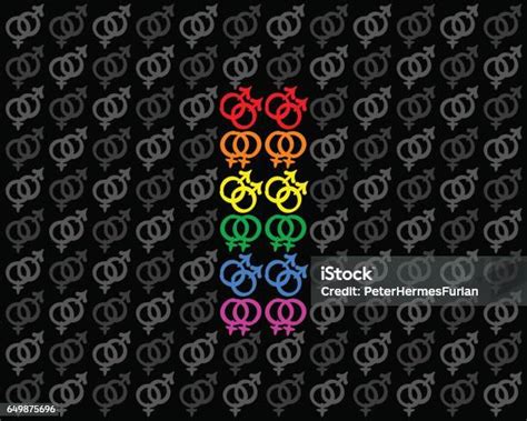 게이 및 레즈비언 회색 이성애 기호 중에서 자존심 플래그 색 무지개를 형성 기호를 사랑 해요 벡터 일러스트 레이 션 검은 배경에 고립 Lgbtqia 문화에 대한 스톡 벡터