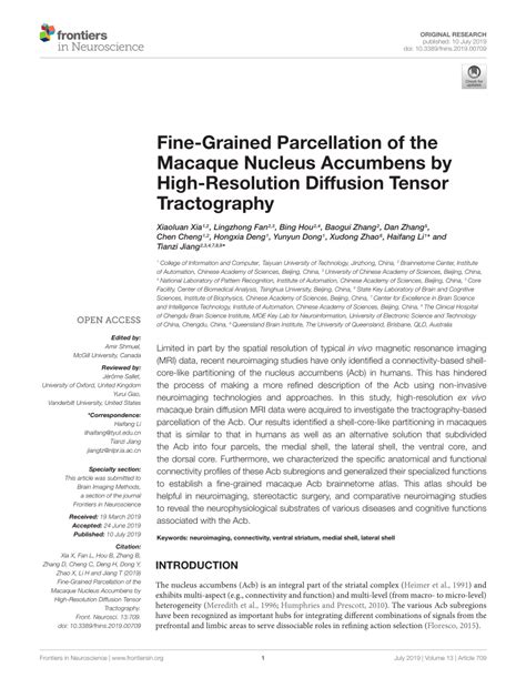 PDF Fine Grained Parcellation Of The Macaque Nucleus Accumbens By
