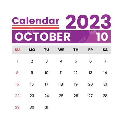 Diseño De Calendario Mensual De Octubre Fondo Transparente PNG