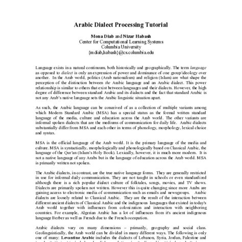 Arabic Dialect Processing Tutorial Acl Anthology