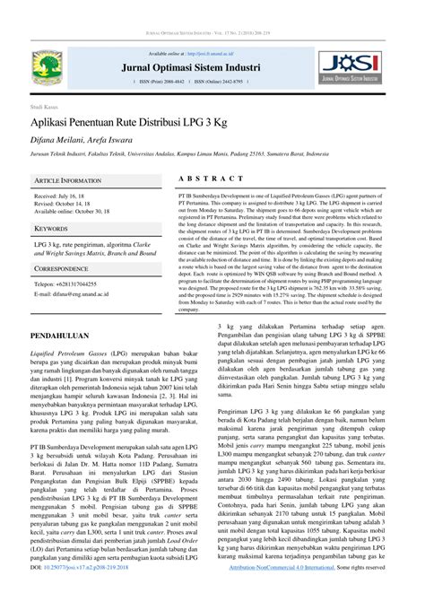 Pdf Aplikasi Penentuan Rute Distribusi Lpg 3 Kg