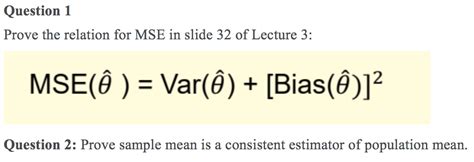 solved question 1 prove the relation for mse in slide 32 of