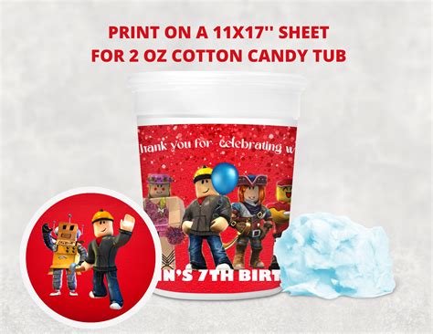 Roblox Cotton Candy Wrapper Printable Digital Download Personalized Cotton Candy Wrapper Roblox