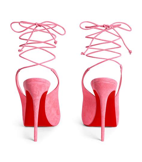 Womens Christian Louboutin Pink Lace Up Nvp Suede Peep Toe Pumps 120