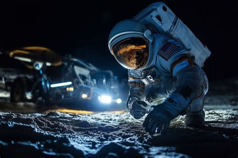 Astronaut Exploring Lunar Surface With Rover Stock Illustration Illustration Of Galaxy