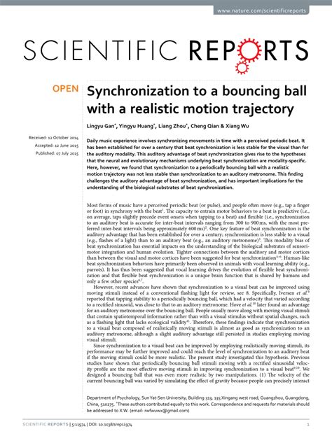 Pdf Synchronization To A Bouncing Ball With A Realistic Motion Trajectory