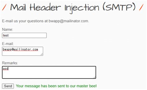 bWAPP Injection Mail Header Injection SMTP 어니언의 하루 공부