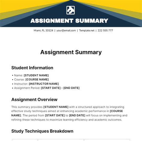 free assignment summary template to edit online