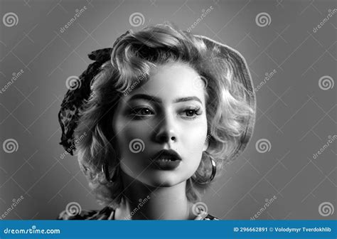 Pin Up Girl Vintage Beautiful Woman Pin Up Style Portrait In Retro