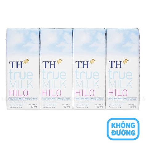 Sữa Tươi Tiệt Trùng Th True Milk Hilo Vị Tự Nhiên Lốc 4 Hộp 180ml