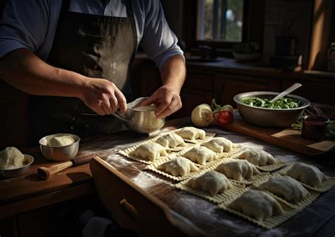 Premium Photo A Person Preparing Homemade Ravioli In A Kitchen