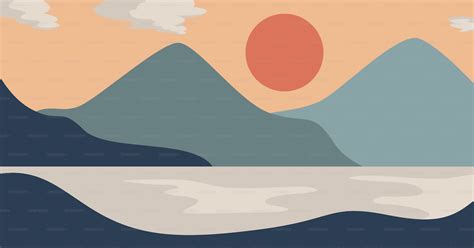 물 위로 떠오르는 일몰 그림 벡터 Unsplash의 벽지 이미지