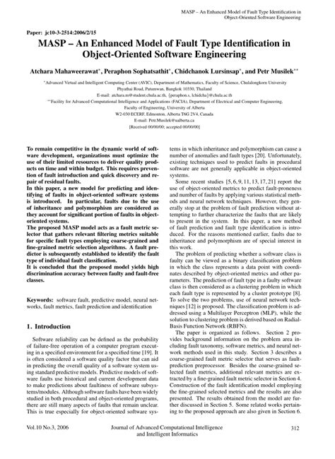Pdf Masp An Enhanced Model Of Fault Type Identification In Object Oriented Software Engineering