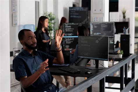 Premium Photo Software Developer Checking Source Code Using Ar