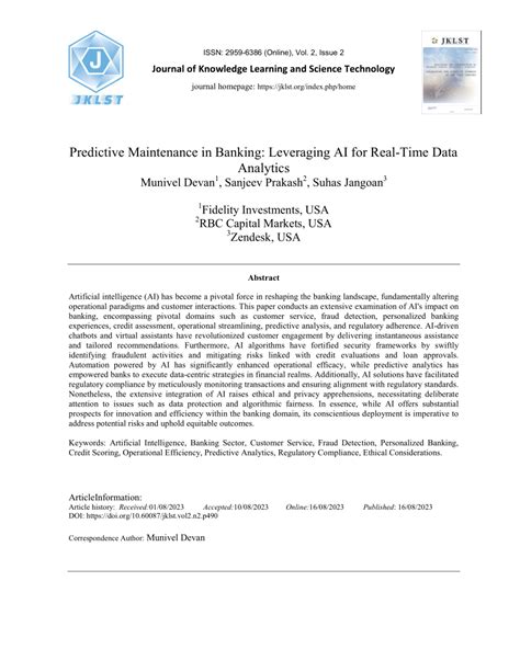 Pdf Predictive Maintenance In Banking Leveraging Ai For Real Time