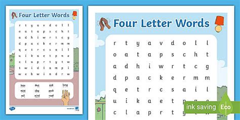 Four Letter Word Word Search Four Letter Word Search