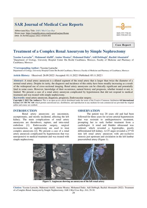 Pdf Treatment Of A Complex Renal Aneurysm By Simple Nephrectomy