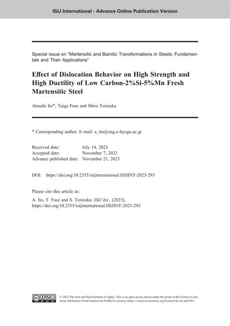 Pdf Effect Of Dislocation Behavior On High Strength And High Ductility Of Low Carbon‐2si 5mn