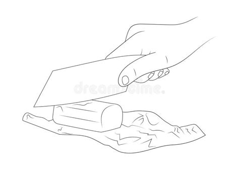 Cutting Butter With A Knife Sketch Illustration Stock Vector