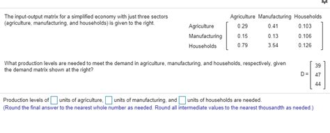 Solved The Input Output Matrix For A Simplified Economy With Chegg Com