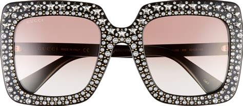 Gucci Crystal Embellished Black Square Sunglasses Incorporated Style