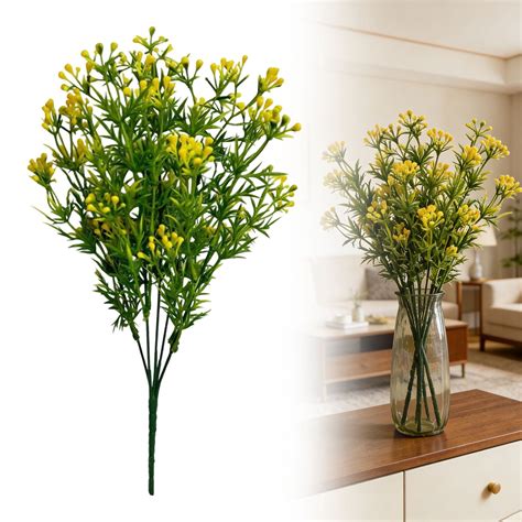 Artificial Plants Faux Plastic Pearl Flowers Shrubs Fake Grass Leaves