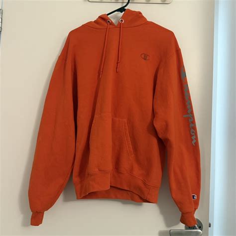 Oversized Champion Hoodie Orange With Reflective Depop