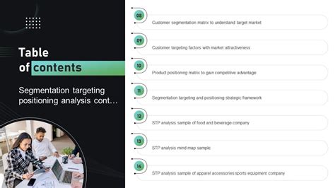 table of contents segmentation targeting positioning analysis ppt sample
