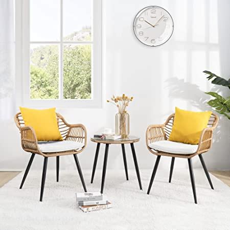 Amazon YITAHOME 3 Piece Rattan Patio Bistro Furniture Set For
