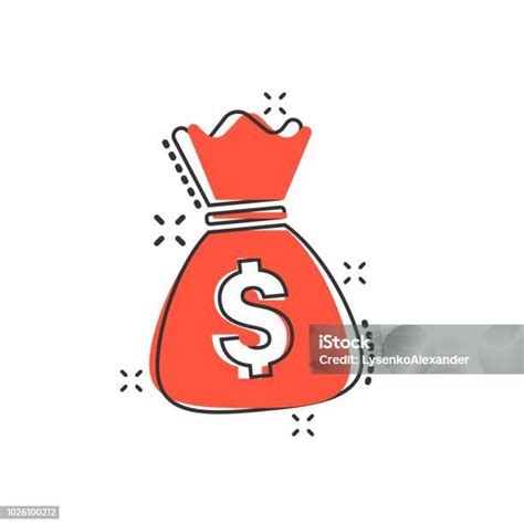 벡터 만화 스타일에서 만화 돈 가방 아이콘입니다 달러 일러스트 그림으로 주머니입니다 돈 현금 자루 스플래시 효과 개념입니다 0명에 대한 스톡 벡터 아트 및 기타 이미지