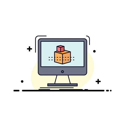 3d Cube Dimensional Modelling Sketch Flat Color Icon Vector 17991702