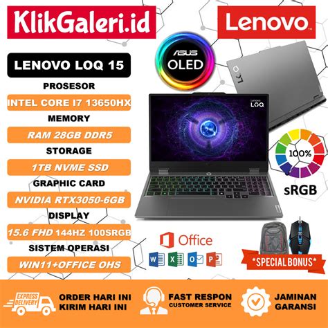 Jual Laptop Gaming Lenovo Loq Intel Core I Hx Ram Gb Tb Ssd Rtx Gb Fhd Hz