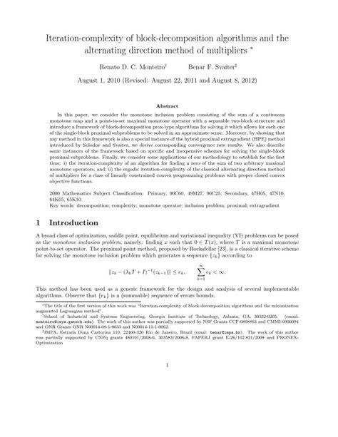 Pdf Iteration Complexity Of Block Decomposition Algorithms And The