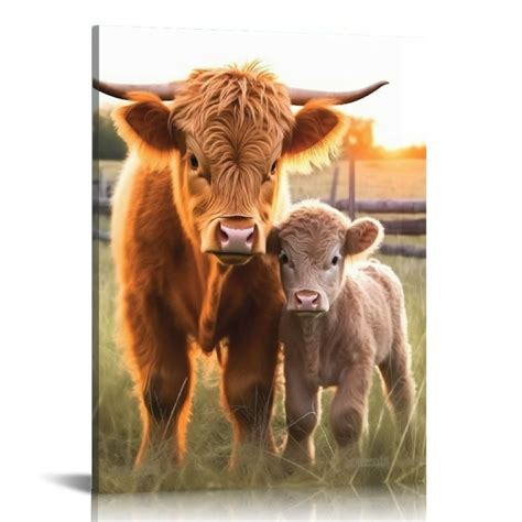 Nawypu Highland Cow Canvas Wall Art Animal Print Pictures Highland