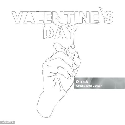 펠트 팁 펜으로 쓴 발렌타인 데이 단어의 연속 한 줄 얇은 선 그림 벡터 개념입니다 윤곽 그리기 창의적인 아이디어 검은색에 대한 스톡 벡터 아트 및 기타 이미지 Istock
