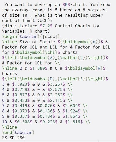 Solved You Want To Develop An R Chart You Know The Chegg