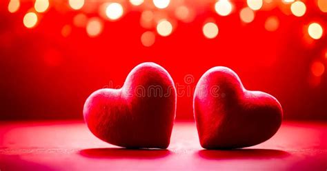 Couple Of Red Hearts Sitting On Top Of Table Next To Each Other