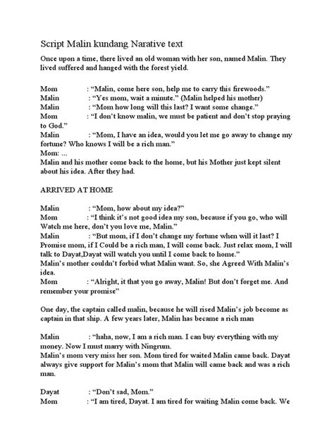 Script Malin Kundang Dialogue Narative Text Pdf Script Malin Kundang Dialogue Narative Text Pdf