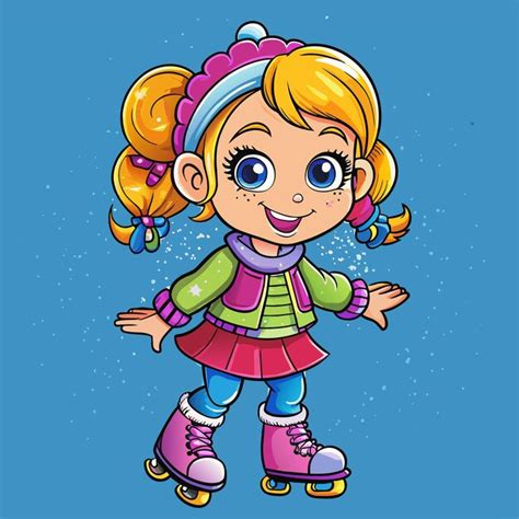 Cartoon Illustration Of A Girl On Roller Skates Premium Ai Generated