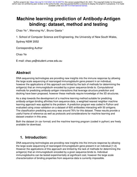 Pdf Machine Learning Prediction Of Antibody Antigen Binding Dataset