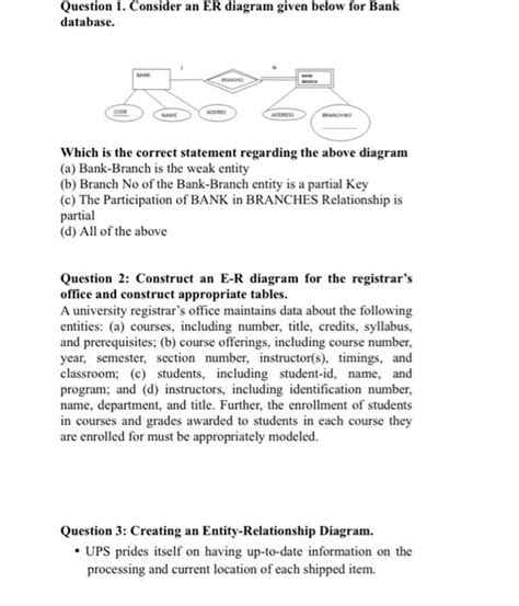 Solved Question Consider An Er Diagram Given Below For Chegg