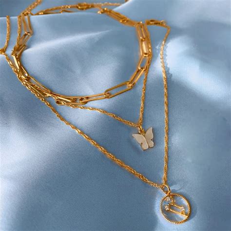 Zodiac Layered Necklace Set Of 3 Butterfly Layered Necklace Paperclip