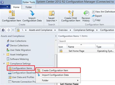 System Center Configuration Manager 2012 R2 Compliance Settings Baseline Items