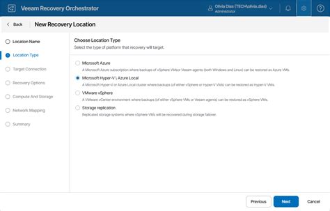 Step 1 Choose Recovery Location Type Veeam Recovery Orchestrator User Guide
