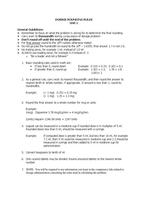 Nursing Dosage Rounding Rules Dose Biochemistry Syringe