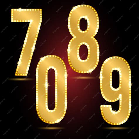 황금 빛나는 숫자 4개의 숫자 7 8 9 및 0 세트 프리미엄 벡터